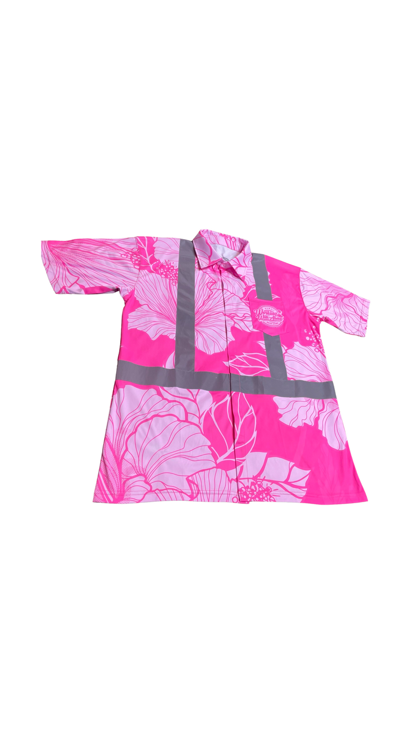 Pink - Hibiscus Flowers - HI VIS Aloha polo – Ahlo's Apparel